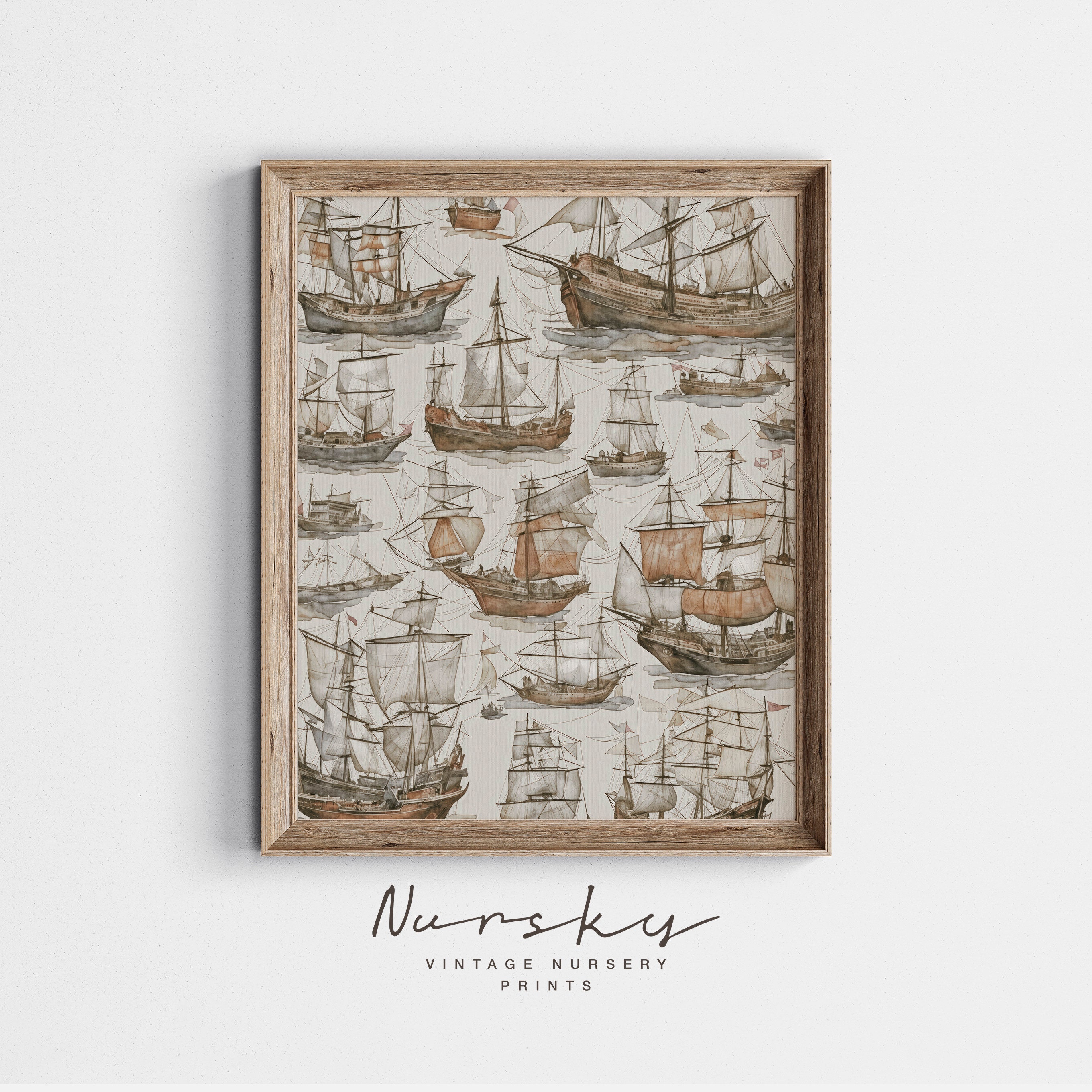 Vintage Sail Ship Print - Watercolor Old Ships Poster - Nursery Sailing ...