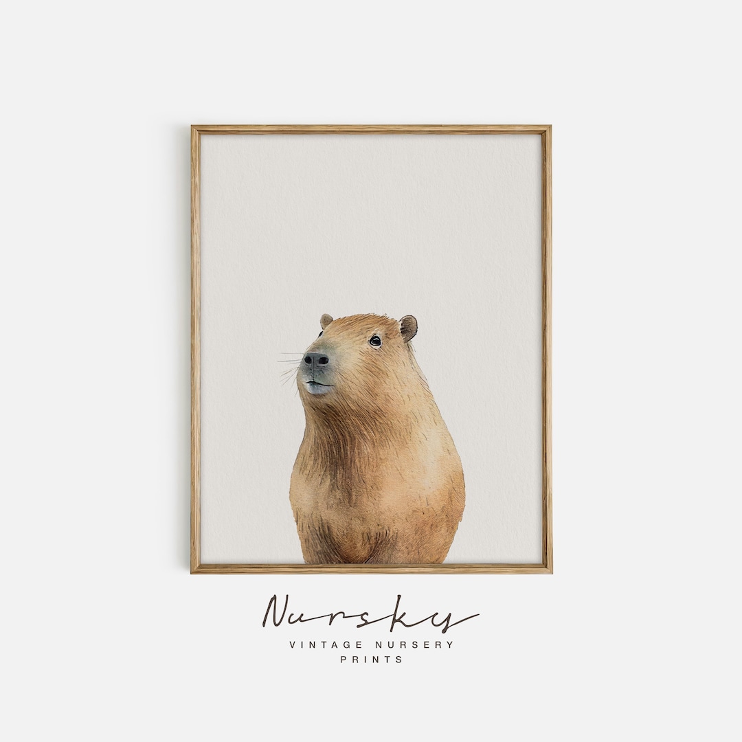 Cute Capybara Print | Neutral Animal Nursery Poster | Vintage ...
