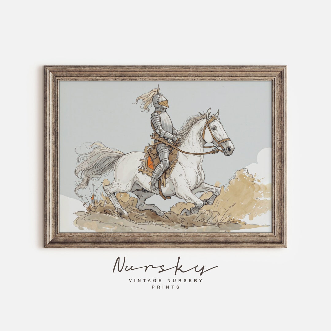 Medieval Knight Print - Knight on Horse Watercolor Nursery Art - Prince ...