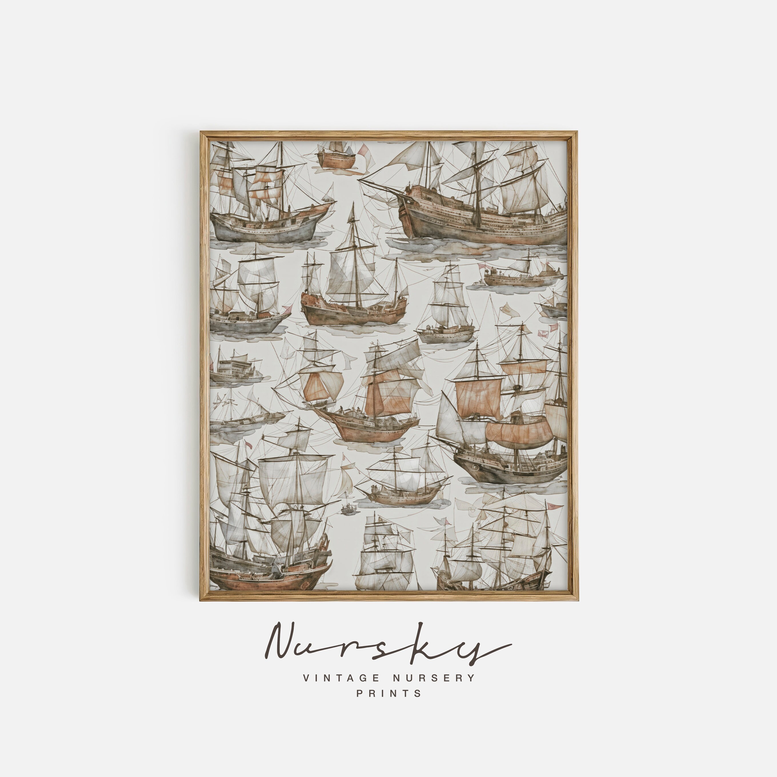 Vintage Sail Ship Print Watercolor Old Ships Poster Nursery Sailing ...