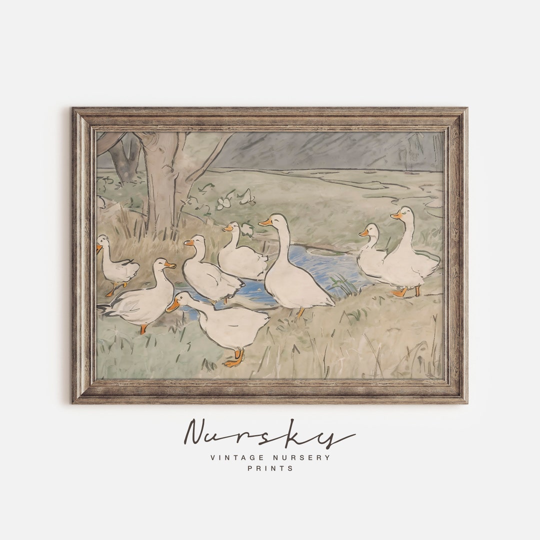 Vintage Geese Print - Antique Spring Duck Painting - Nursery Bird ...
