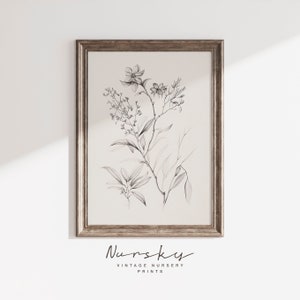 Vintage Neutral Flower Sketch - Botanical Drawing - Minimalist Print ...