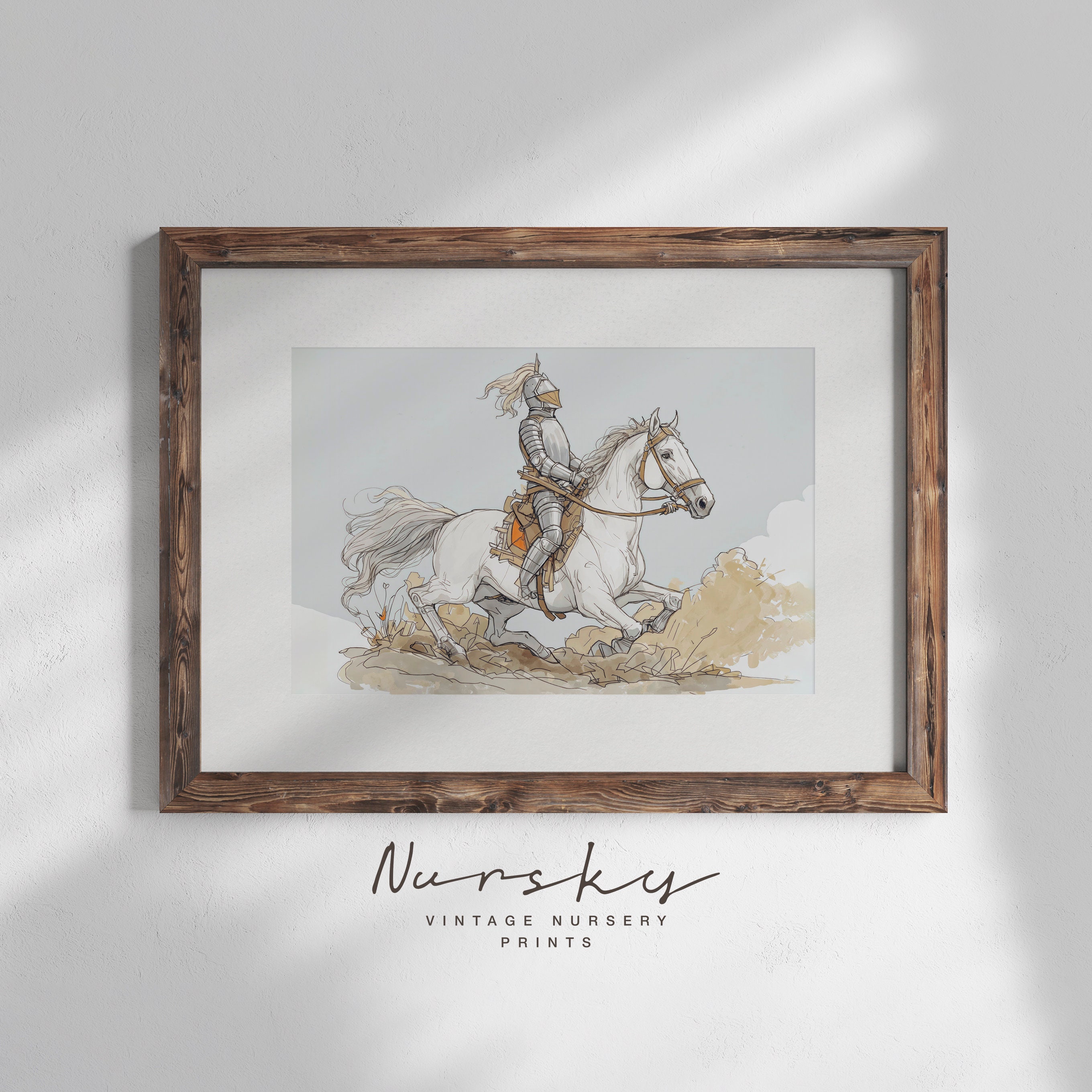 Medieval Knight Print - Knight on Horse Watercolor Nursery Art - Prince ...