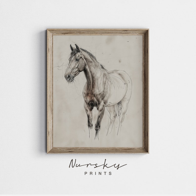 Vintage Horses Nursery Decor | Rustic Horse Line Art | Neutral Western ...
