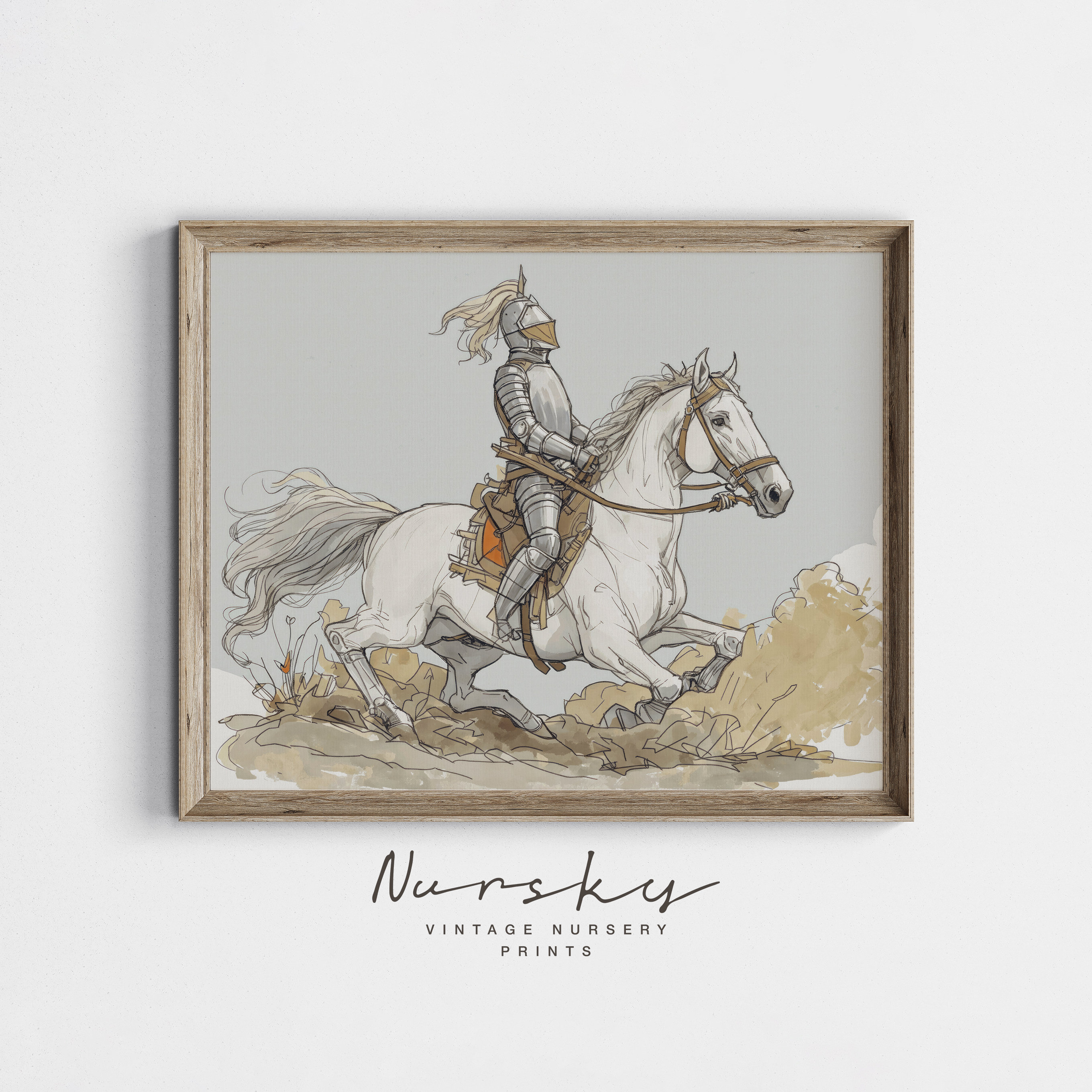 Medieval Knight Print - Knight on Horse Watercolor Nursery Art - Prince ...