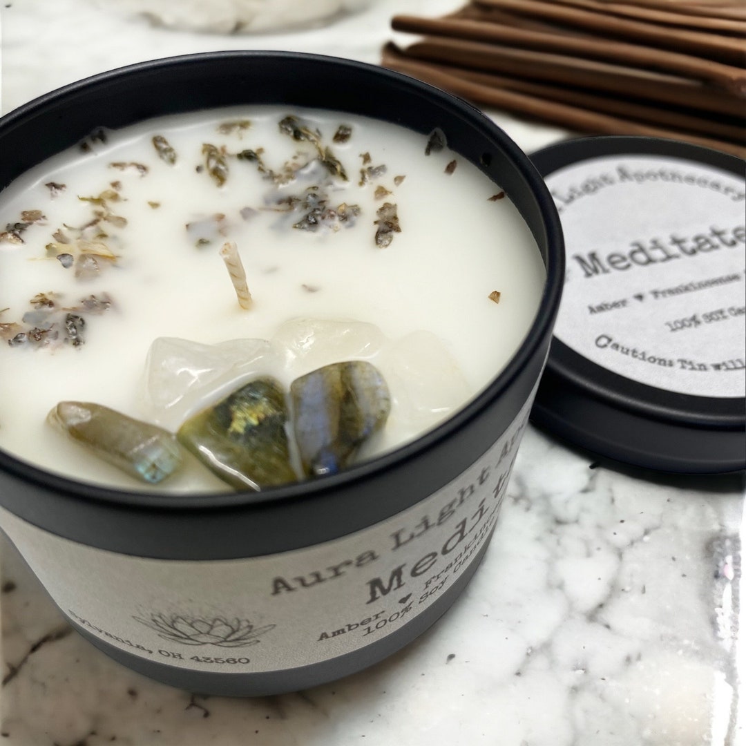 Crystal Infused Candle MEDITATE With Labradorite Amber, Frankincense ...