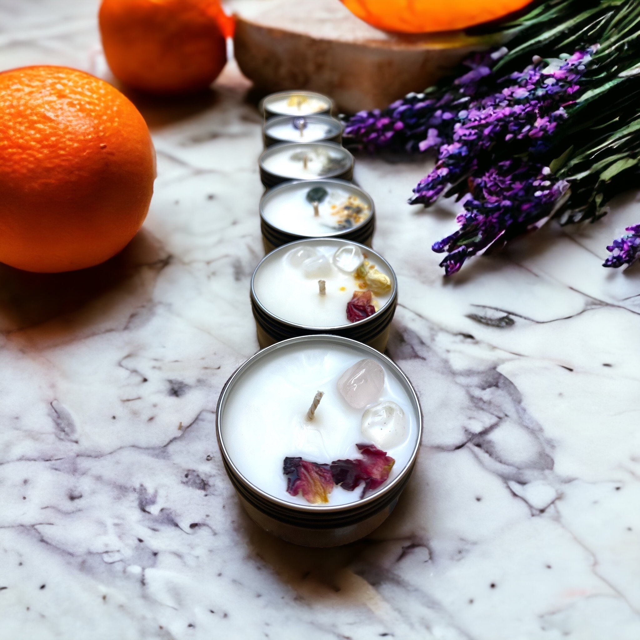 Candles with crystals inside store