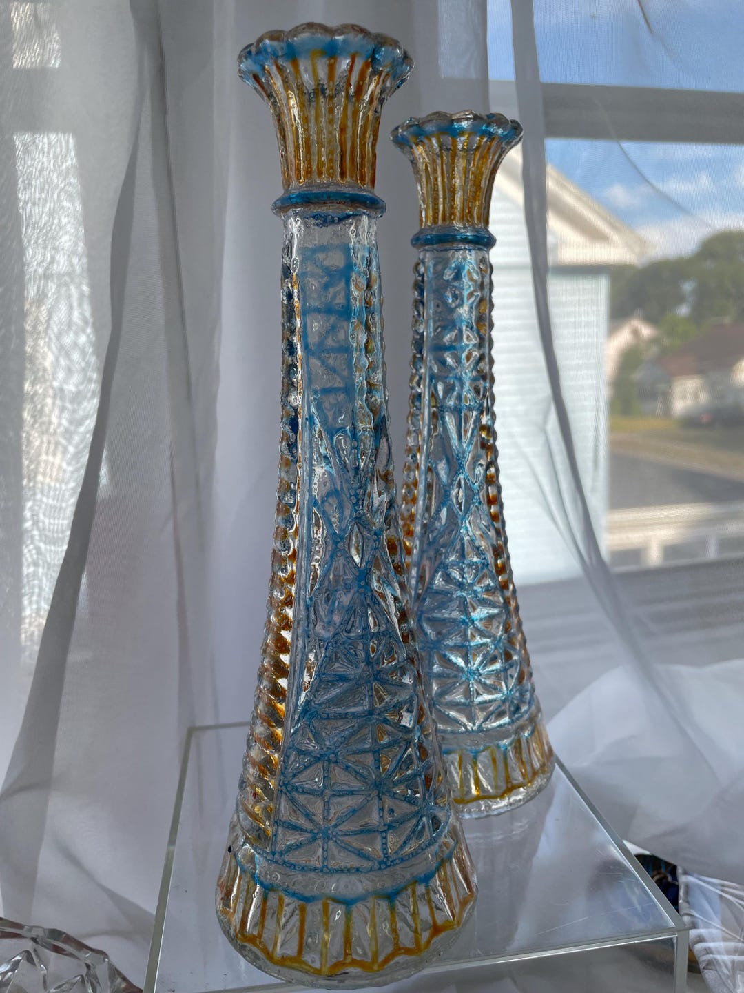 Stained Glass Painted Candlestick Set - Etsy