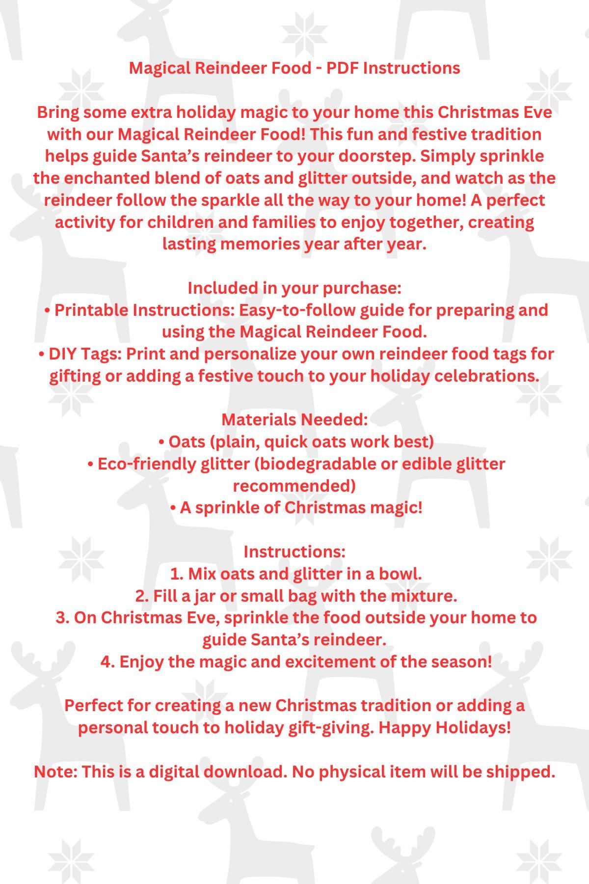 Magical Reindeer Food PDF Template & Instructions Printable DIY Craft ...