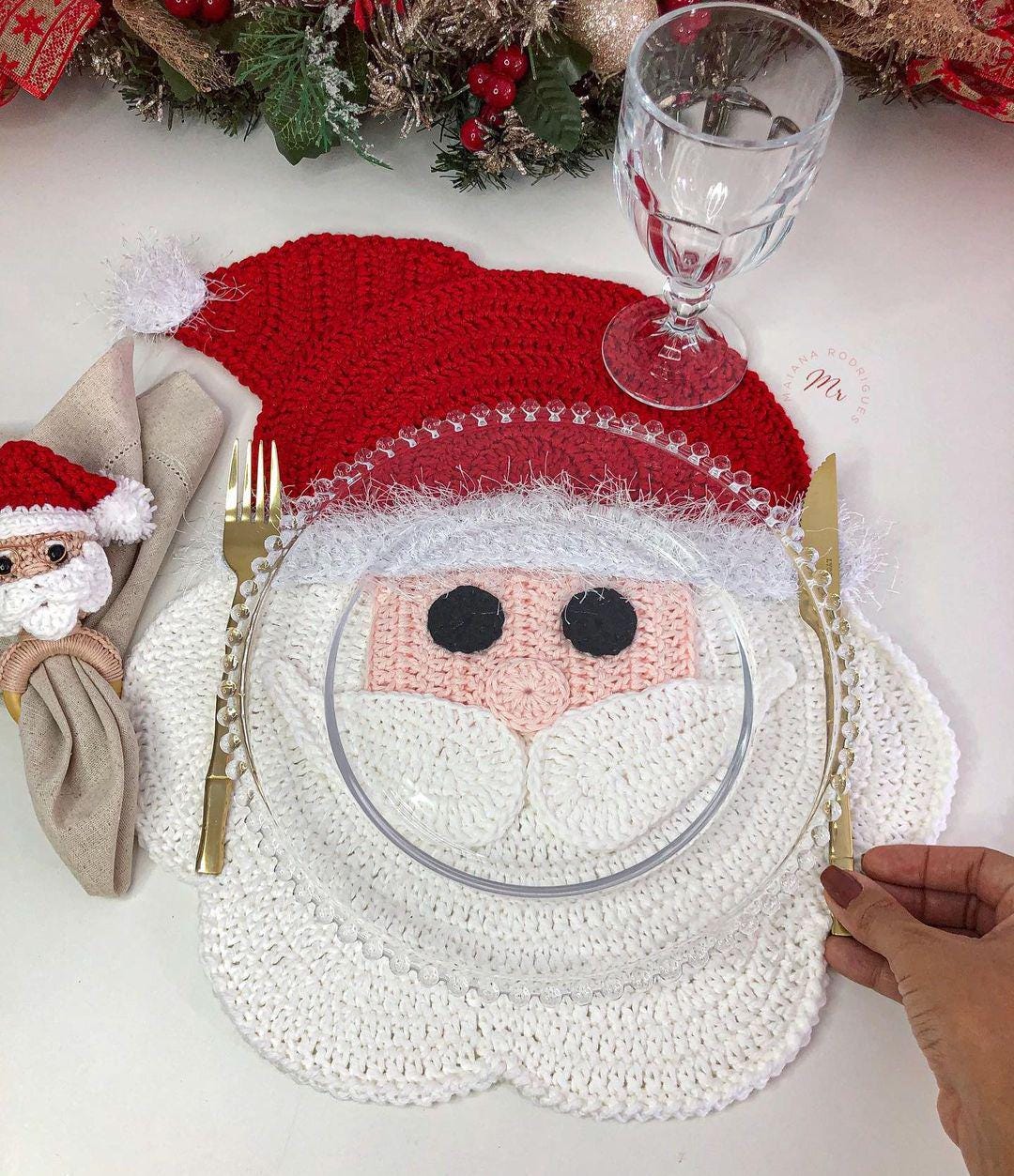 Christmas Crochet Table Mats, Handmade Table Runner, Santa Crochet ...