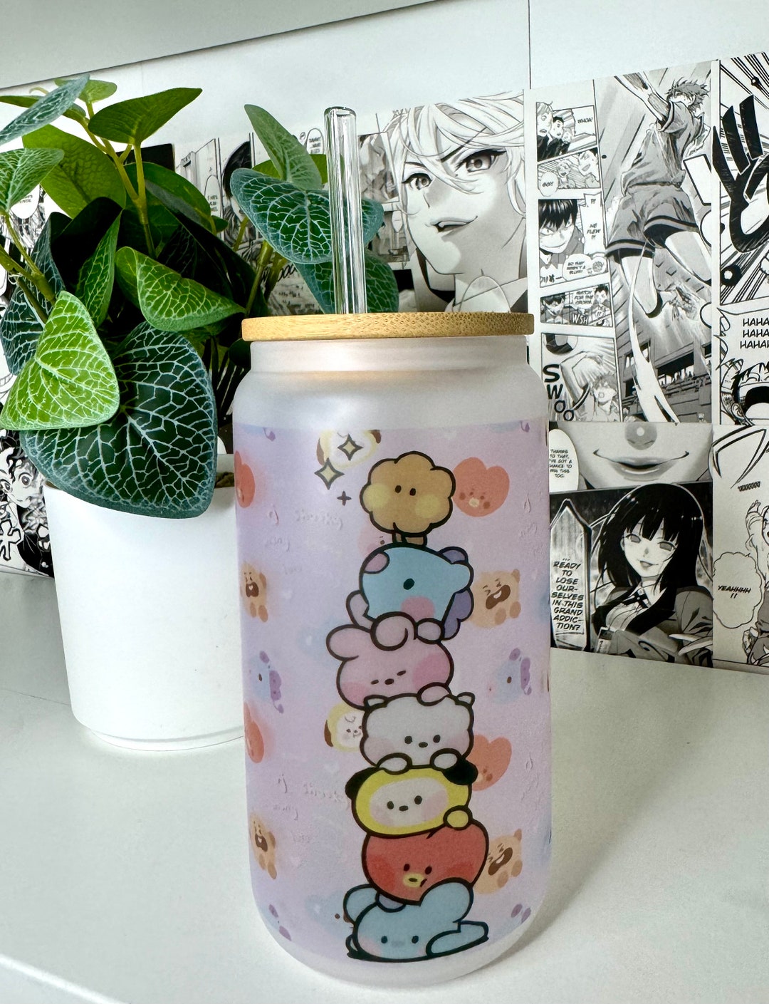 Kpop Glass Cup Frosted Glass Can Kpop Cup Kpop Gift Kawaii Cup - Etsy
