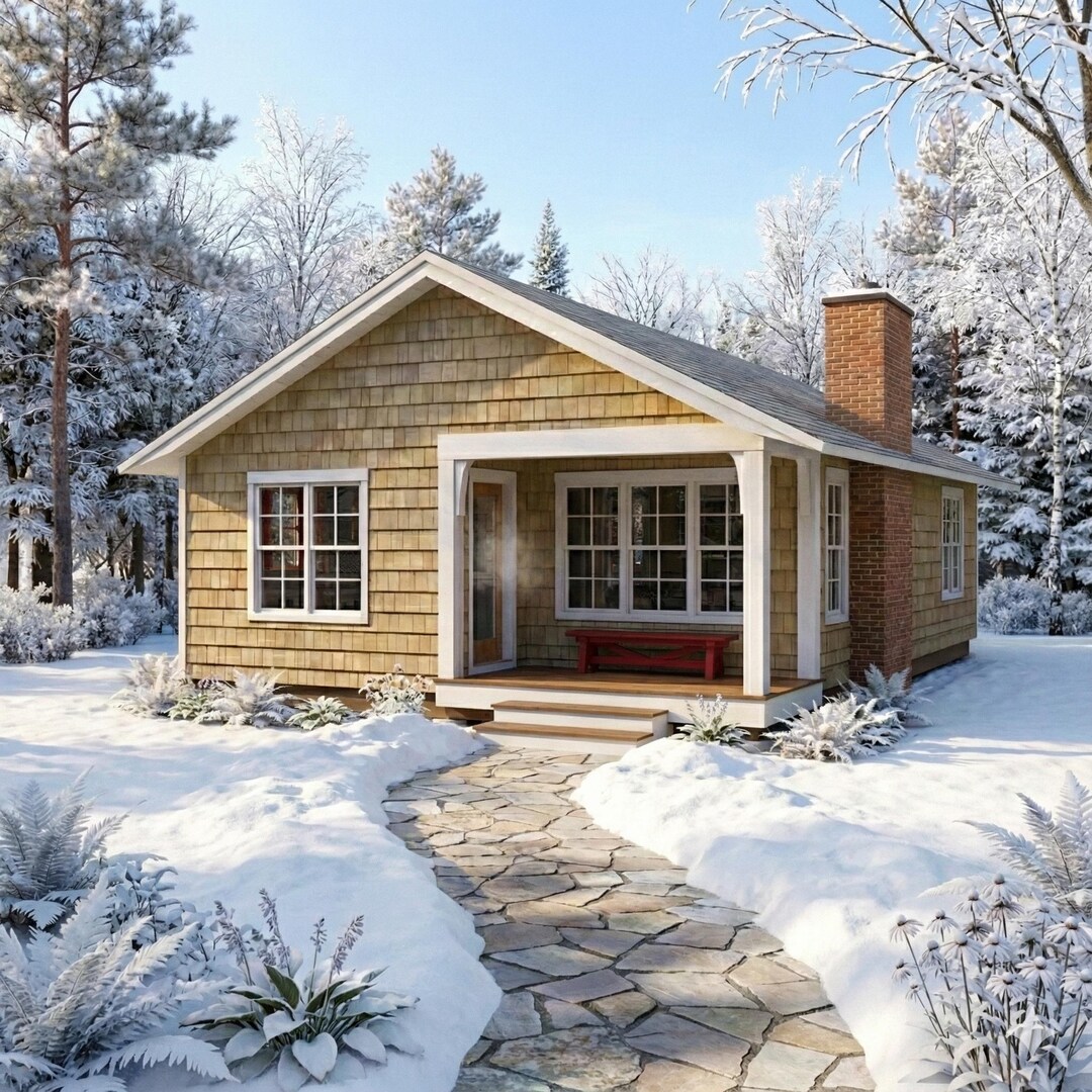 24x38 Cottage House Plan PDF: Small 2 Bedroom Cabin Blueprint (instant ...