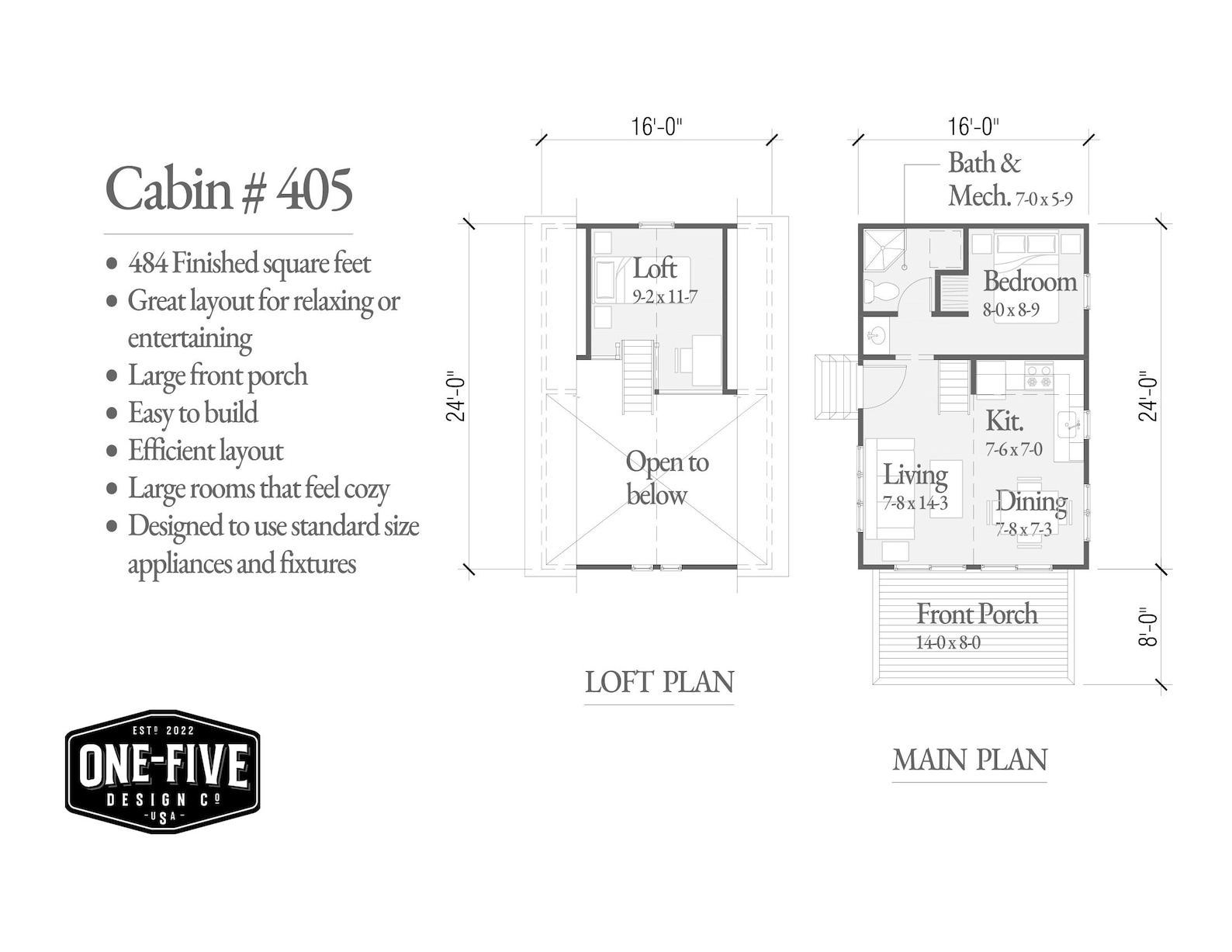 16x24 Small Cabin Plans With Loft: DIY Cottage House Blueprint (PDF ...