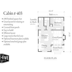 24x32 Small Cabin Plans With Porch: DIY Cottage House Blueprint (PDF ...