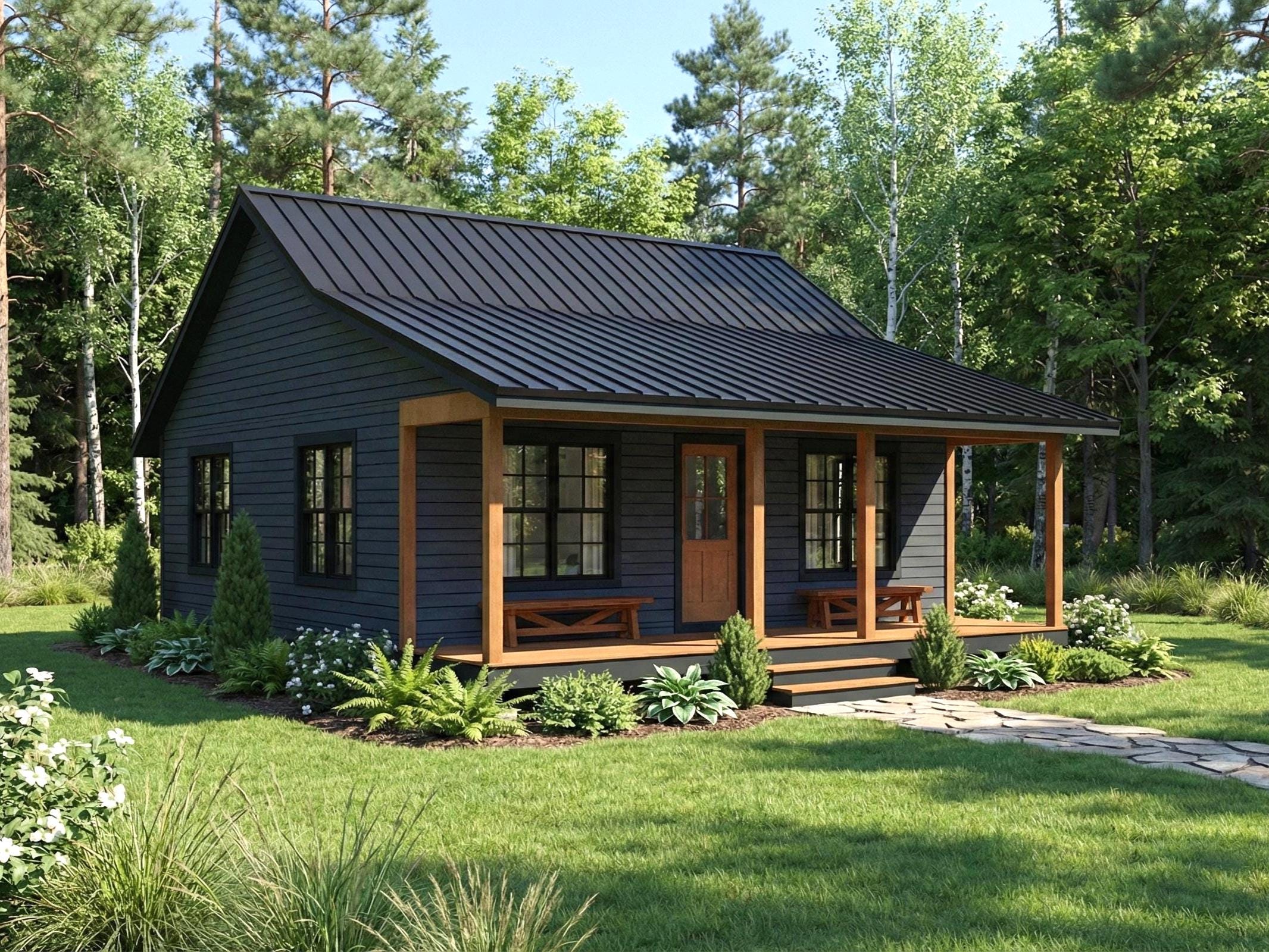 26x26 Small Cabin Plans PDF: Tiny Home Blueprint With Porch & Fireplace ...
