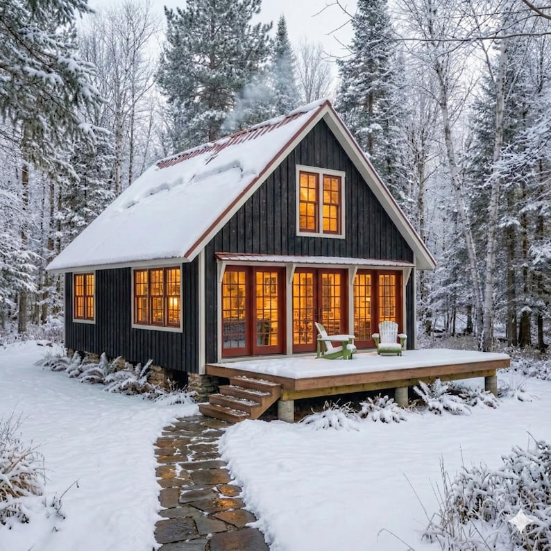 22x32 Small Cabin Plans With Loft: DIY Cottage House Blueprint (PDF ...