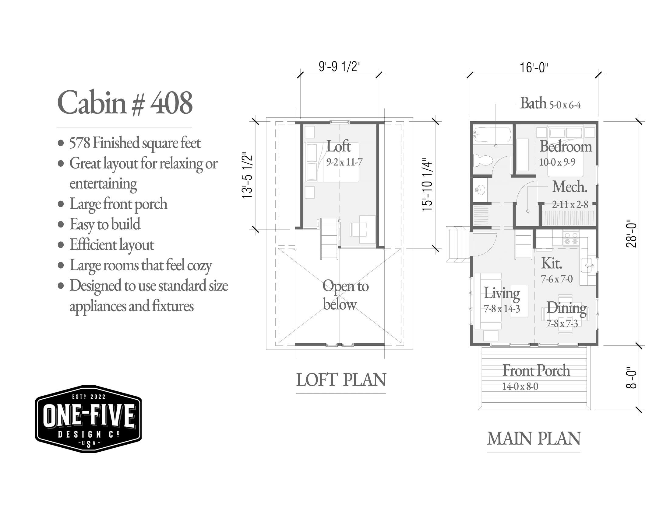 16x28 Small Cabin Plans With Loft: DIY Cottage House Blueprint (PDF ...