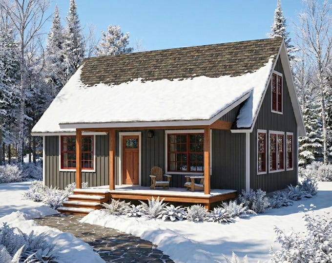 24x32 Small Cabin Plans With Porch: DIY Cottage House Blueprint (PDF ...
