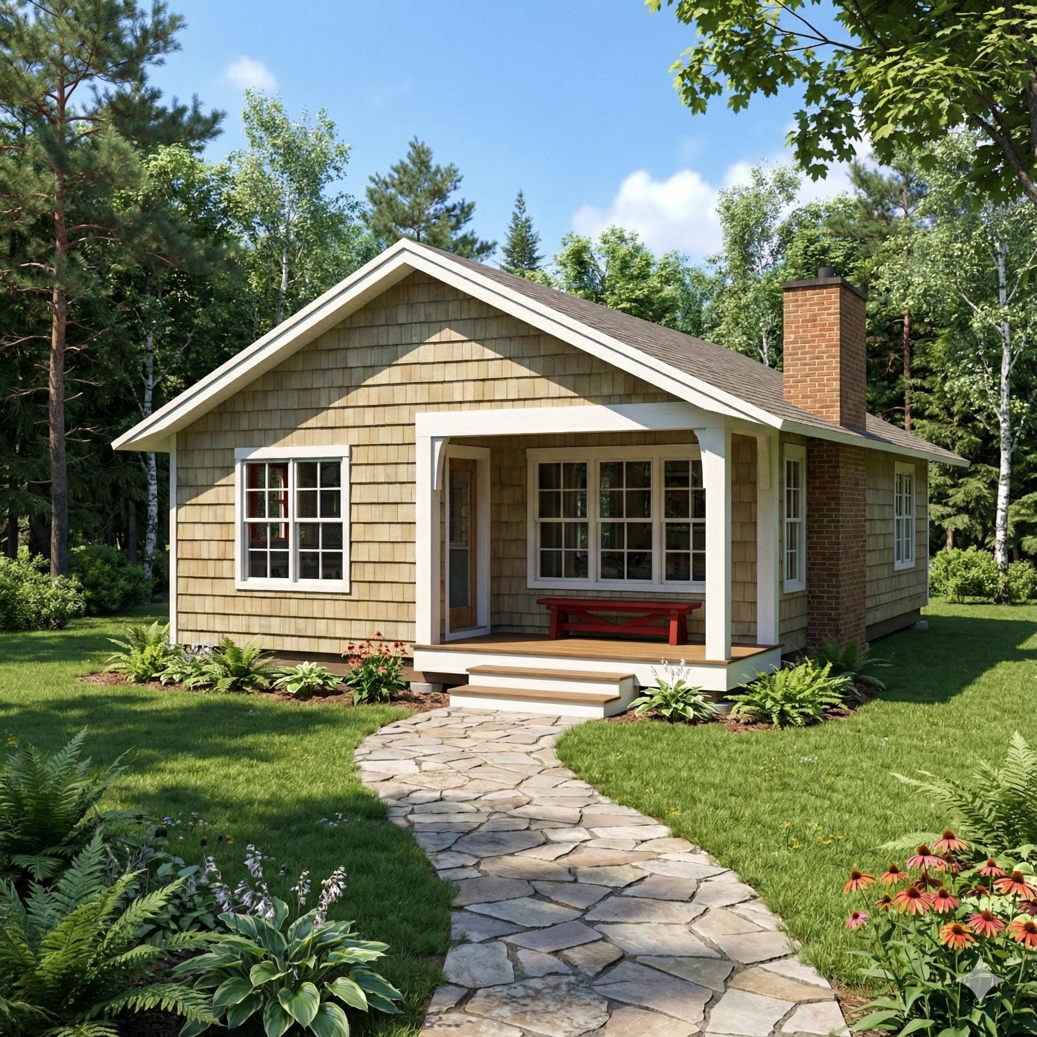 24x38 Cottage House Plan PDF: Small 2 Bedroom Cabin Blueprint (instant ...