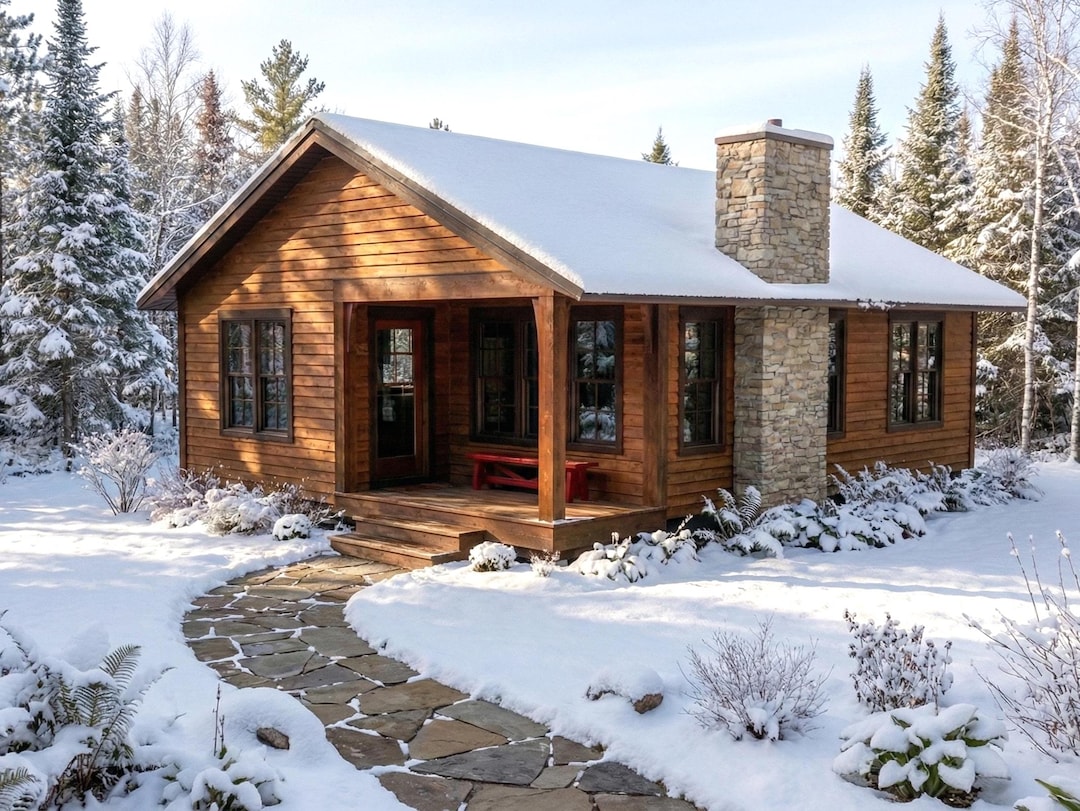 24x32 Small Cabin Plans With Porch: DIY Cottage House Blueprint (PDF ...