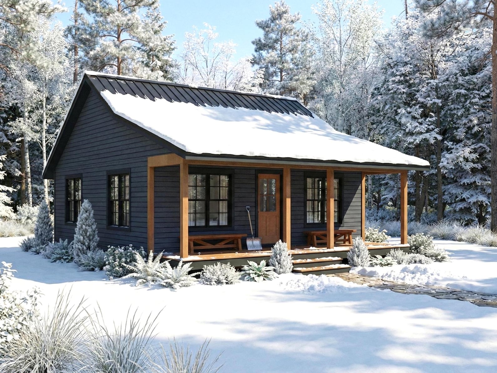 26x26 Small Cabin Plans PDF: Tiny Home Blueprint With Porch & Fireplace ...