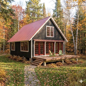 22x32 Small Cabin Plans With Loft: DIY Cottage House Blueprint (PDF ...