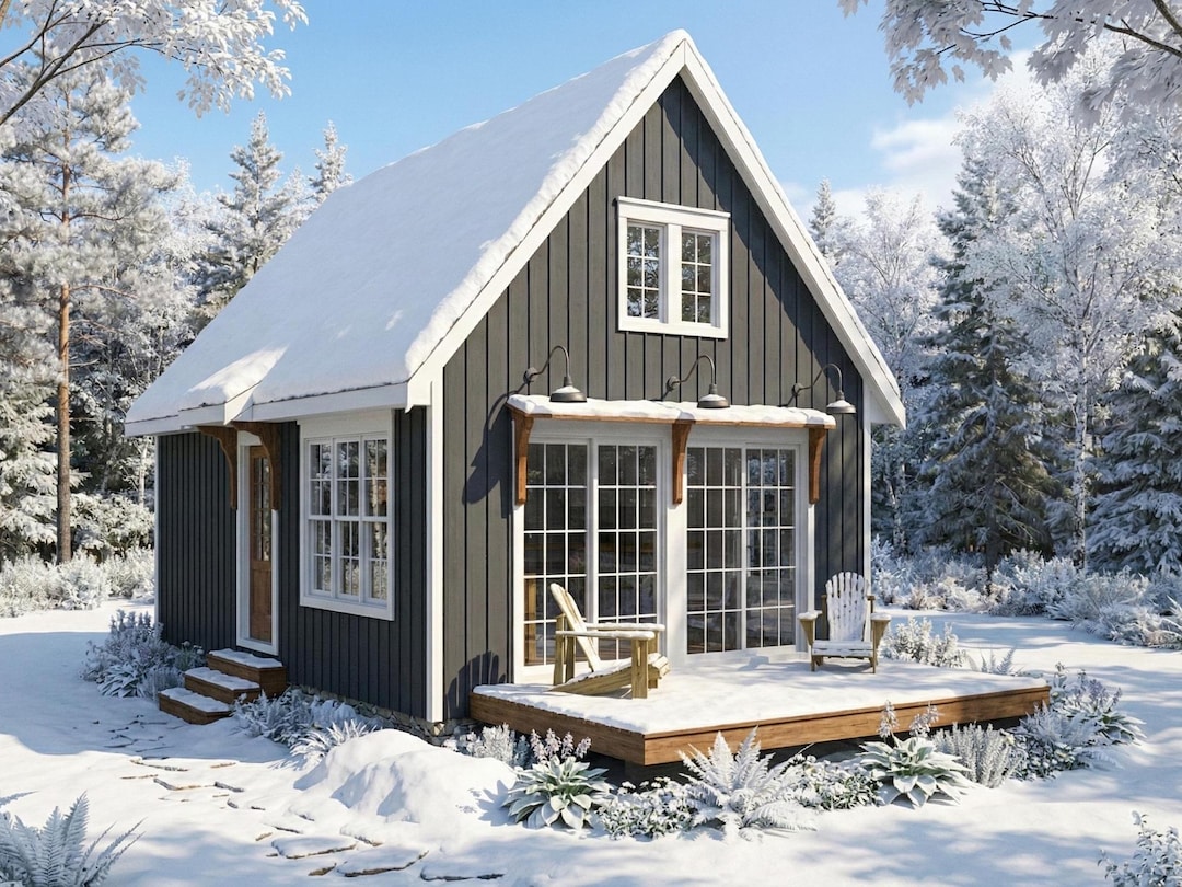 16x24 Small Cabin Plans With Loft: DIY Cottage House Blueprint (PDF ...