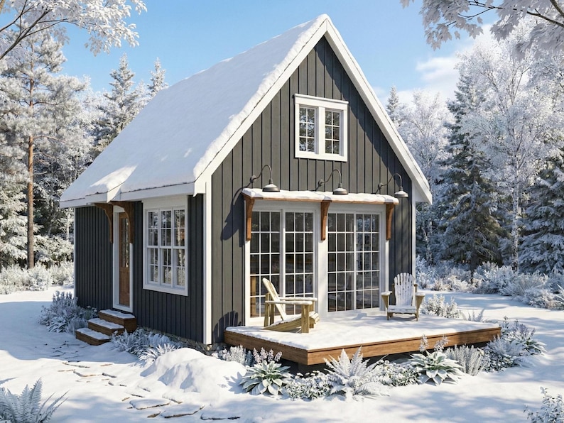 16x24 Small Cabin Plans With Loft: DIY Cottage House Blueprint (PDF ...