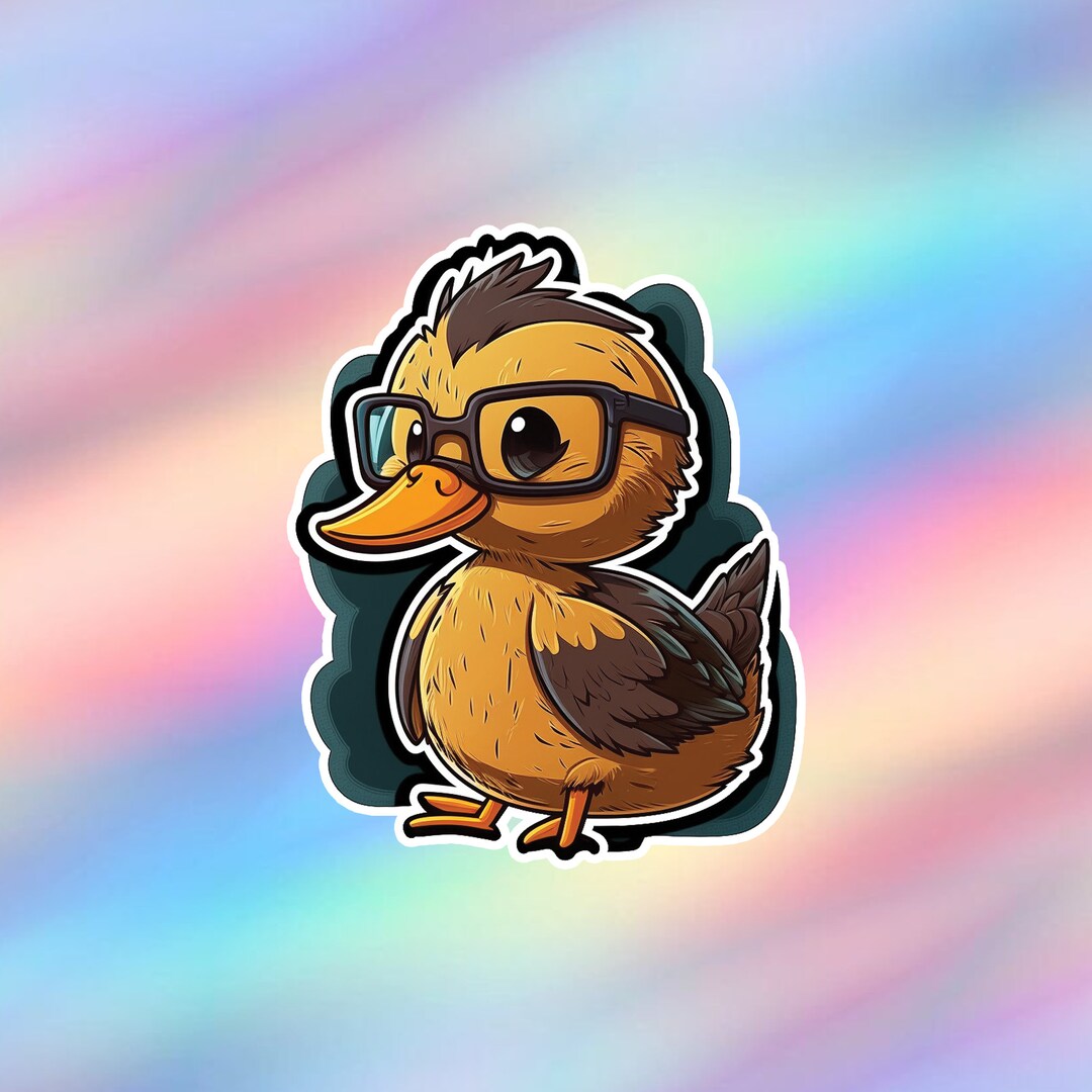 Cute Duck Sticker With Glasses Kawaii Vinyl Laptop Sticker Animal Water ...