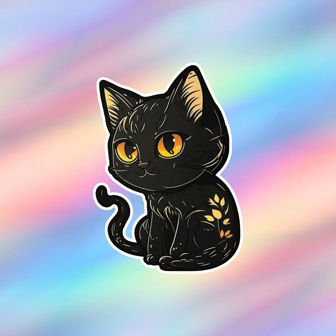 Cute Black Cat Sticker Black Cat Laptop Vinyl Sticker Animal Water ...