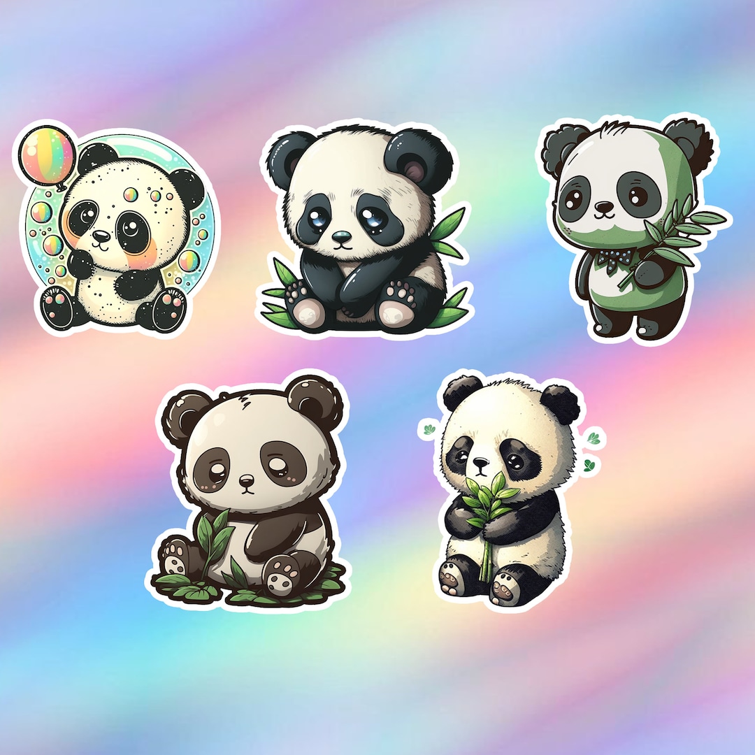 Cute Panda Stickers Pack of 5 Kawaii Animal Vinyl Laptop Sticker Water ...