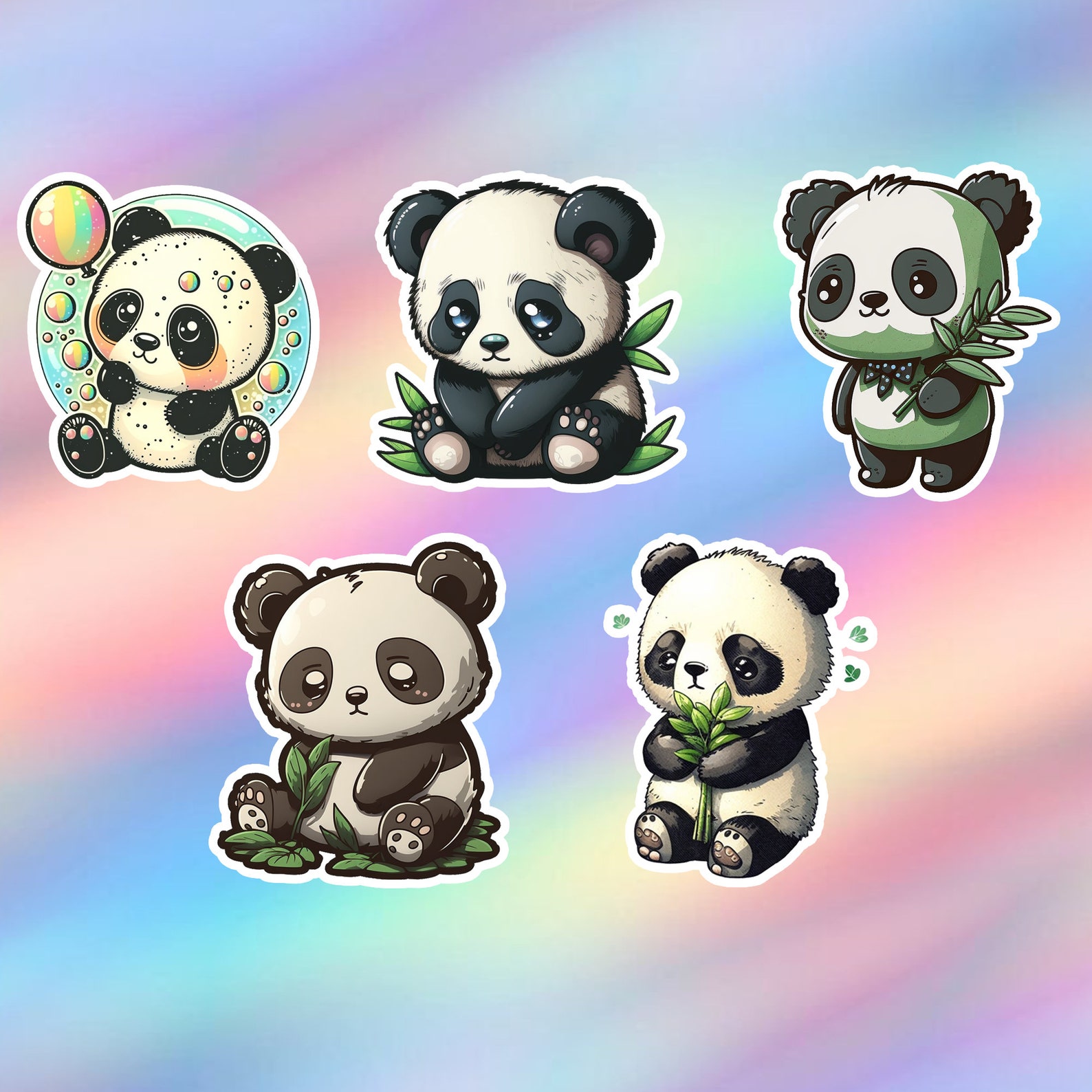 Cute Panda Stickers Pack of 5 Kawaii Animal Vinyl Laptop - Etsy