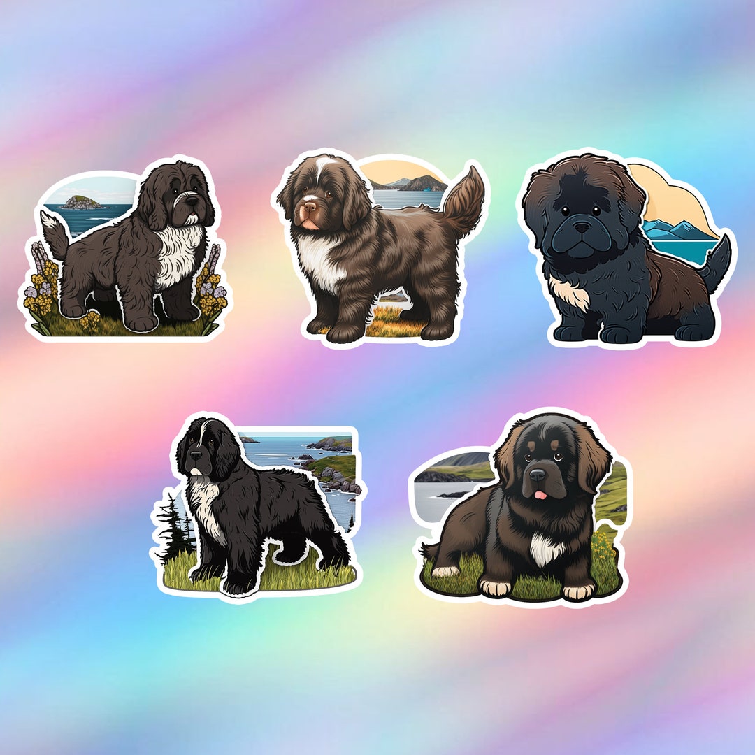 Cute Newfoundland Dog Stickers Pack of 5 Kawaii Newfoundland Dog Vinyl ...