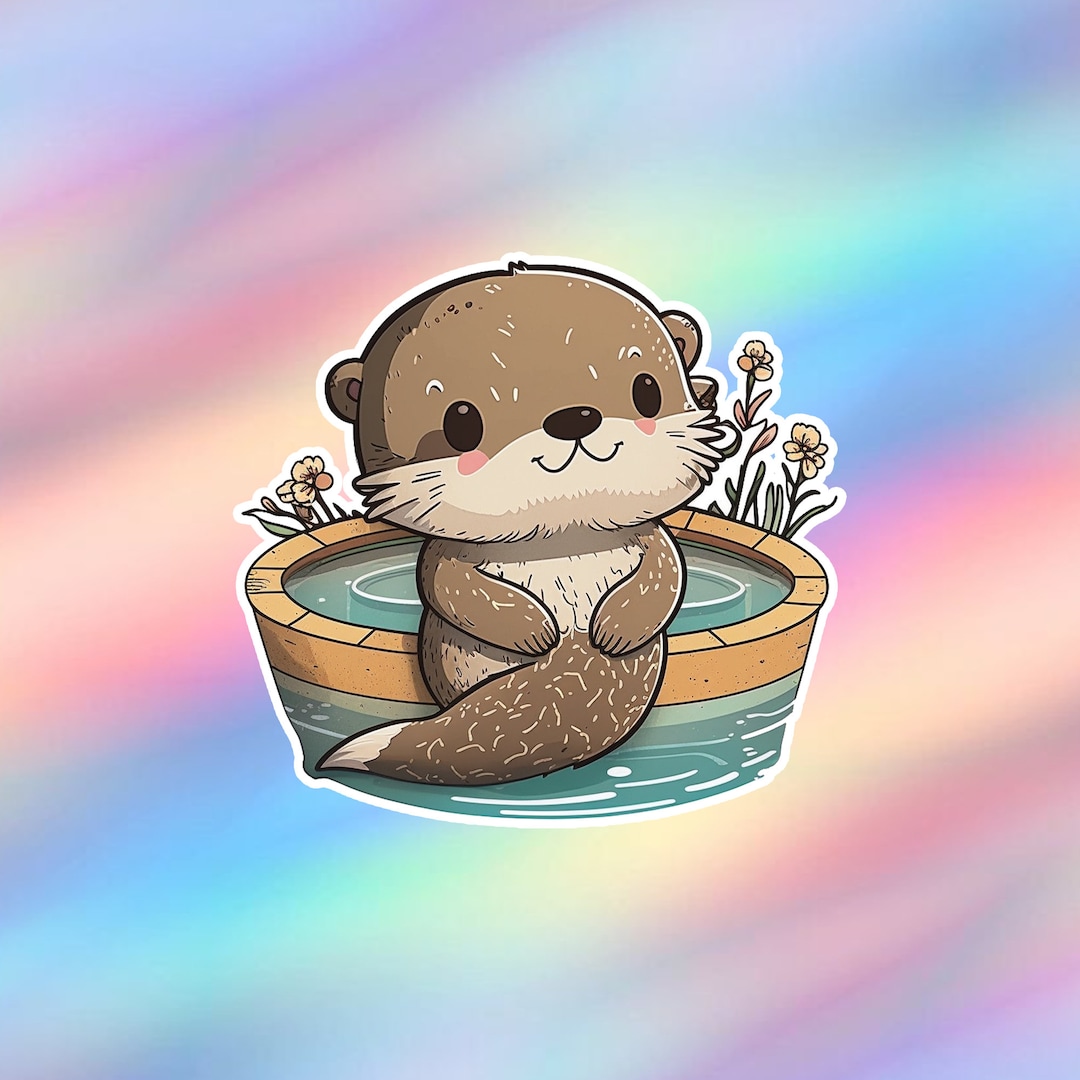 Cute Otter Sticker in Water Kawaii Animal Vinyl Laptop Sticker Water ...