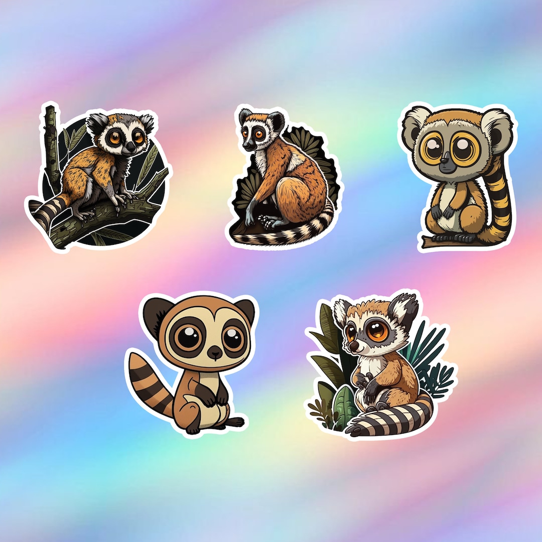 Cute Lemur Stickers Pack of 5 Kawaii Lemurs Stickers Animal Vinyl ...