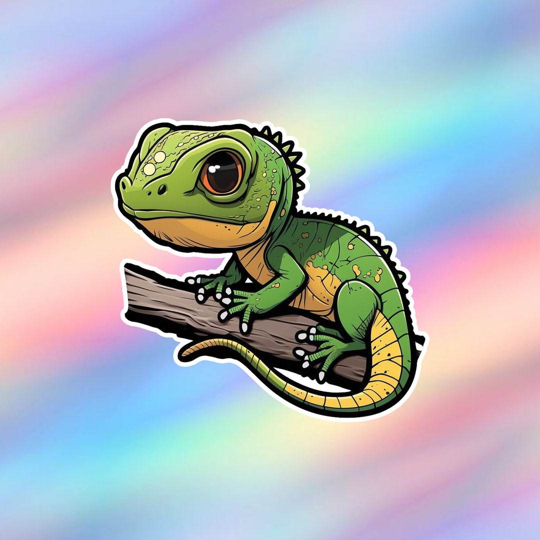 Cute Lizard Sticker With Branch Kawaii Vinyl Laptop Sticker Animal ...