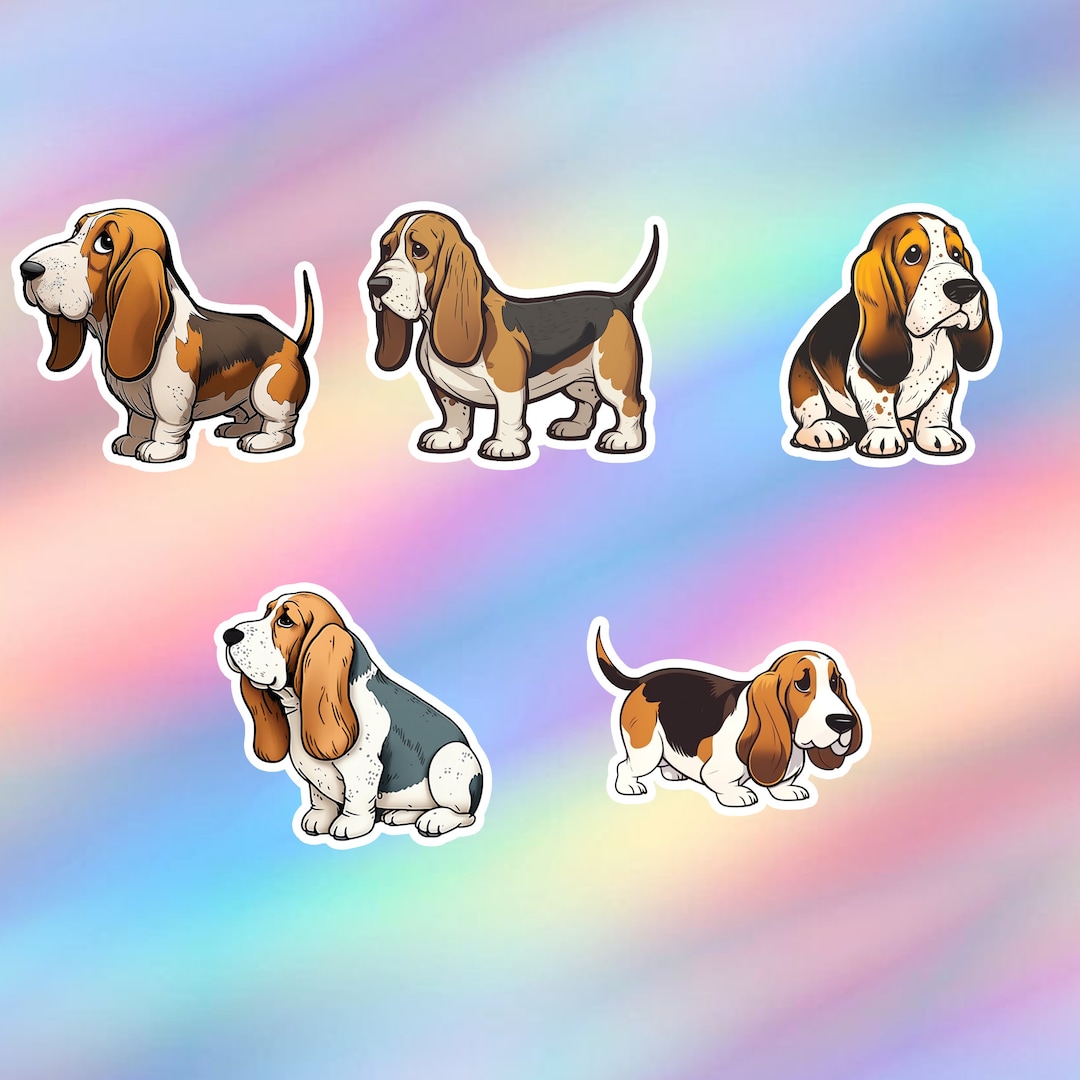 Cute Basset Hound Stickers Pack of 5 Kawaii Basset Hound Stickers Vinyl ...