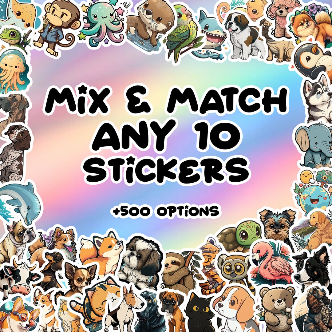 Custom 10 Animal Sticker Pack, Choose Any 10 Stickers, Any 10 Sticker ...