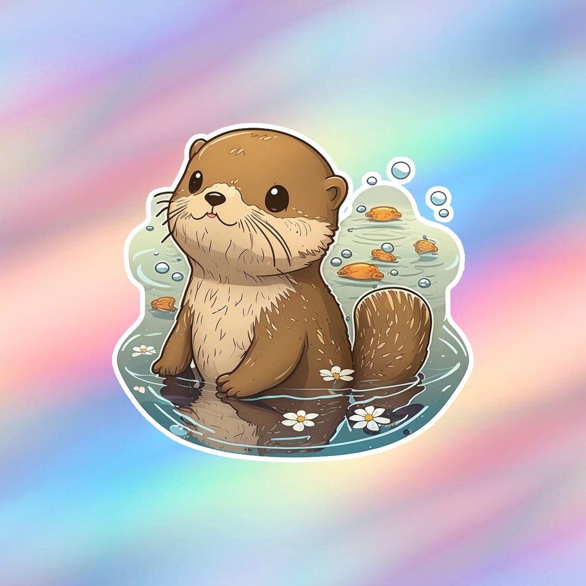 Cute Otter Sticker in Water Kawaii Animal Vinyl Laptop Sticker - Etsy