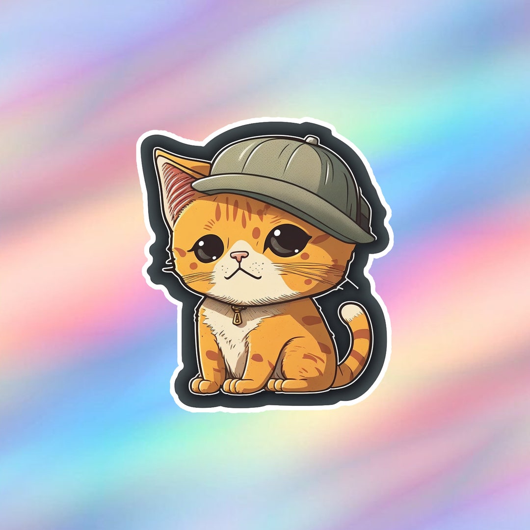Cute Cat Sticker With Hat Kawaii Vinyl Cat Laptop Sticker Animal Water ...