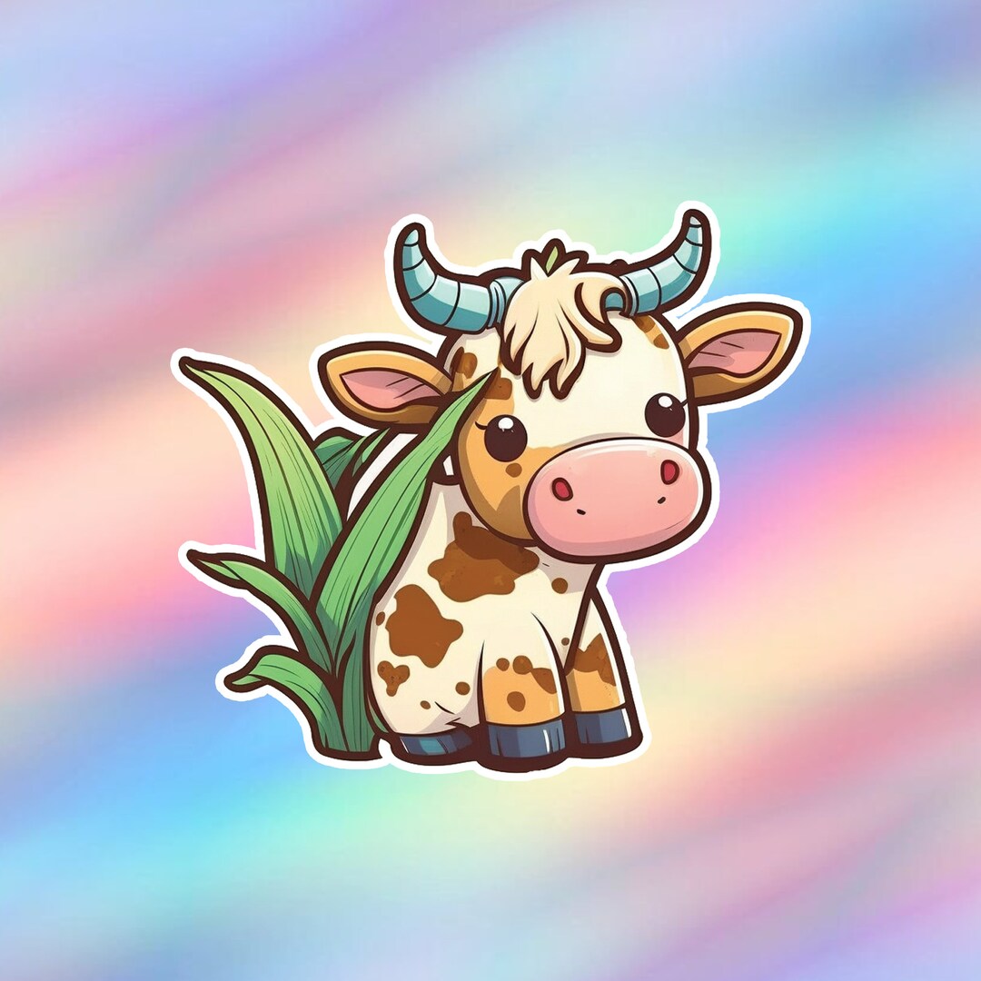 Cute Cow Sticker With Grass Kawaii Vinyl Laptop Sticker Animal Water ...