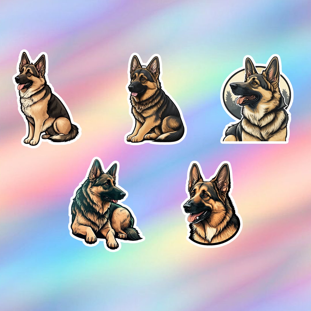 Cute German Shepherd Stickers Pack of 5 Kawaii Dog Vinyl Laptop Sticker ...