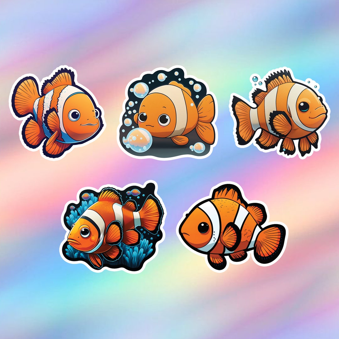 Cute Clownfish Stickers Pack of 5 Kawaii Clownfish Stickers Animal ...