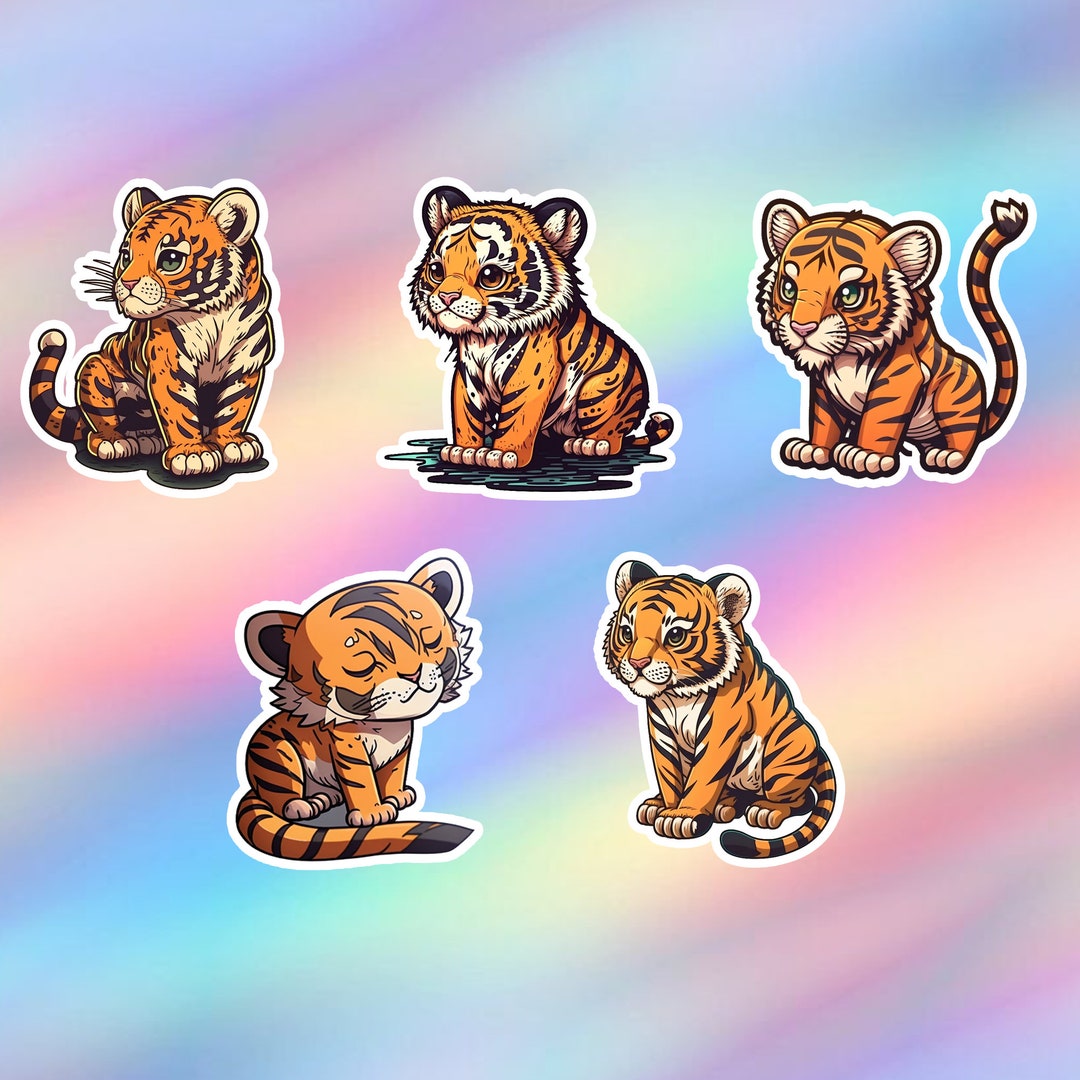 Cute Tiger Stickers Pack of 5 Kawaii Animal Vinyl Laptop Sticker Water ...