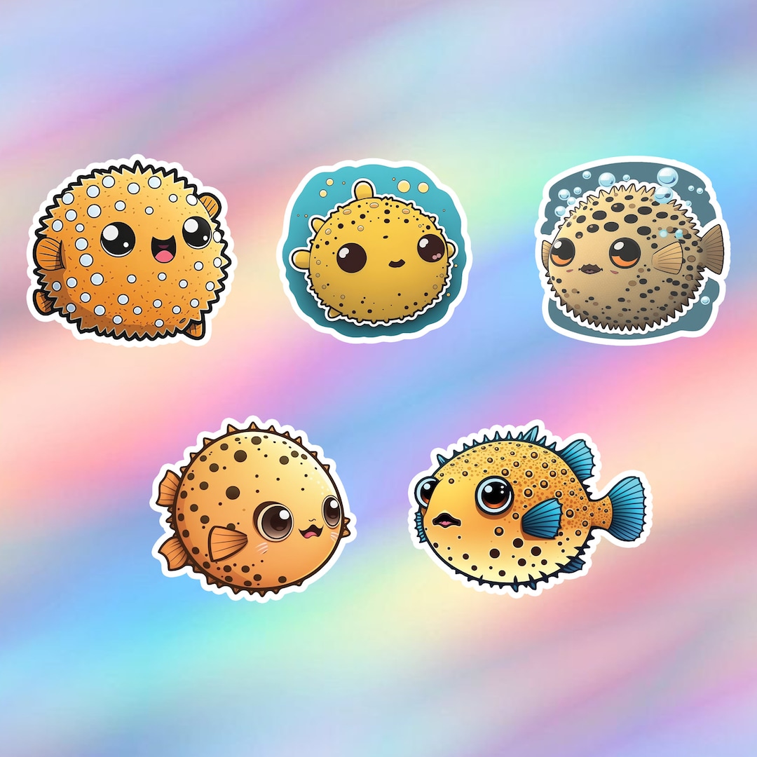Cute Pufferfish Stickers Pack of 5 Kawaii Pufferfish Stickers Sea ...
