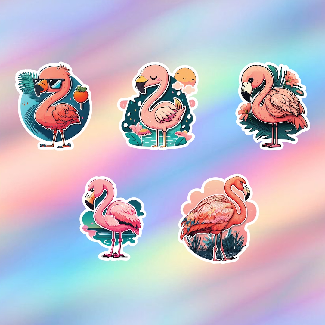 Cute Flamingo Stickers Pack of 5 Kawaii Flamingo Stickers Animal Vinyl ...