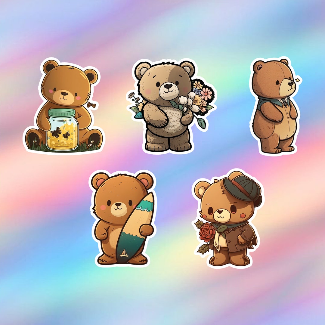 Cute Bear Stickers Pack of 5 Kawaii Bear Stickers Animal Vinyl Laptop ...