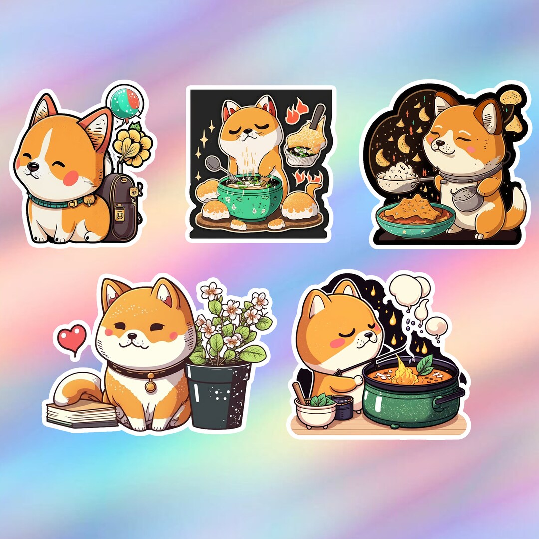 Cute Shiba Inu Accessories Stickers Pack of 5 Kawaii Dog Vinyl Laptop ...