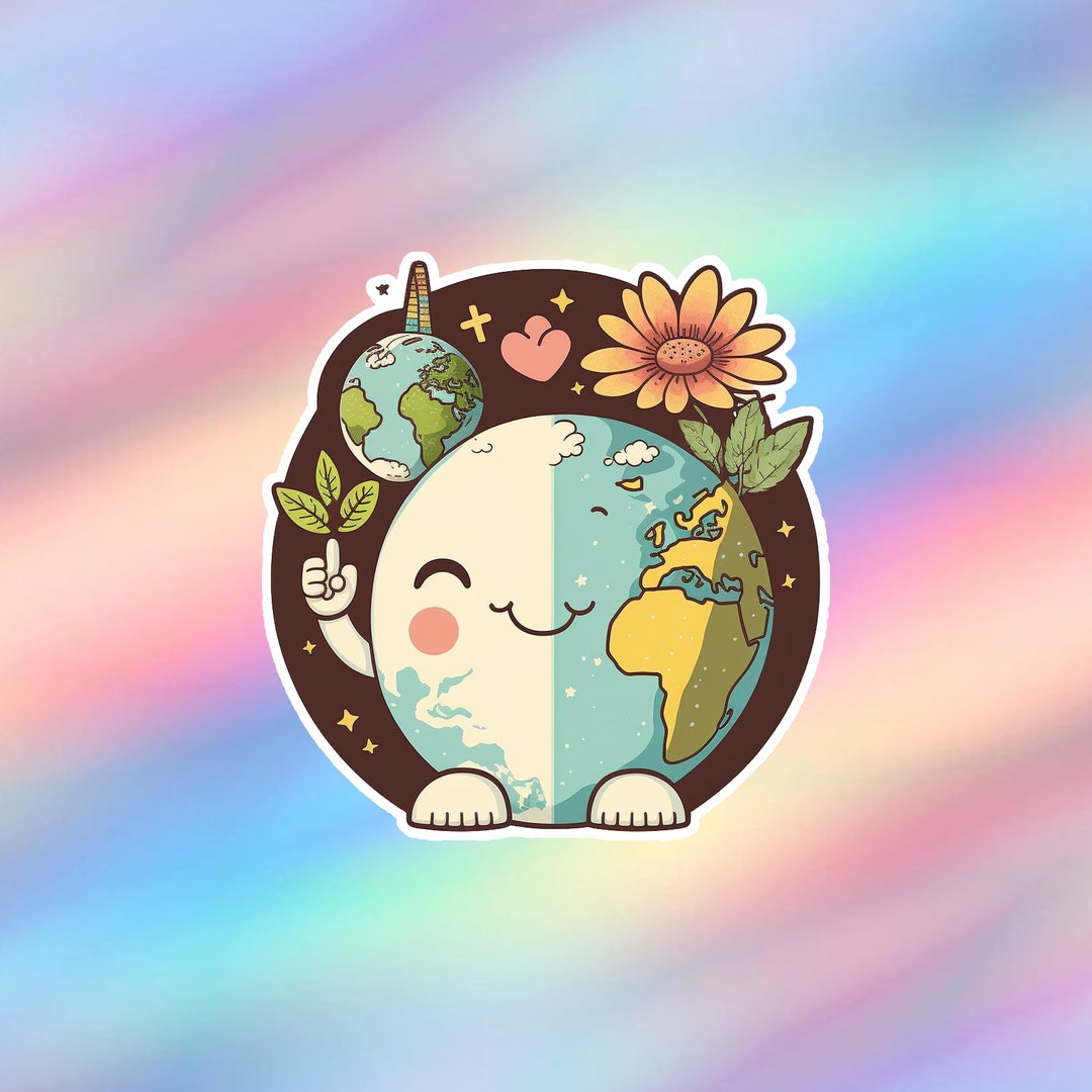 Cute Earth Sticker Kawaii Vinyl Laptop Sticker Planet Water Bottle ...