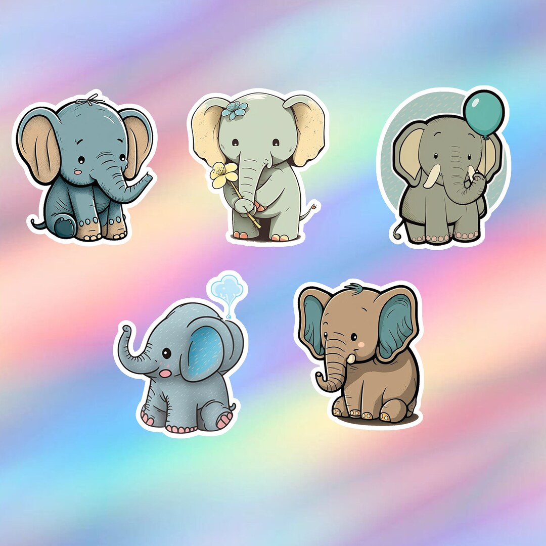Cute Elephant Stickers Pack of 5 Kawaii Animal Vinyl Laptop Sticker ...